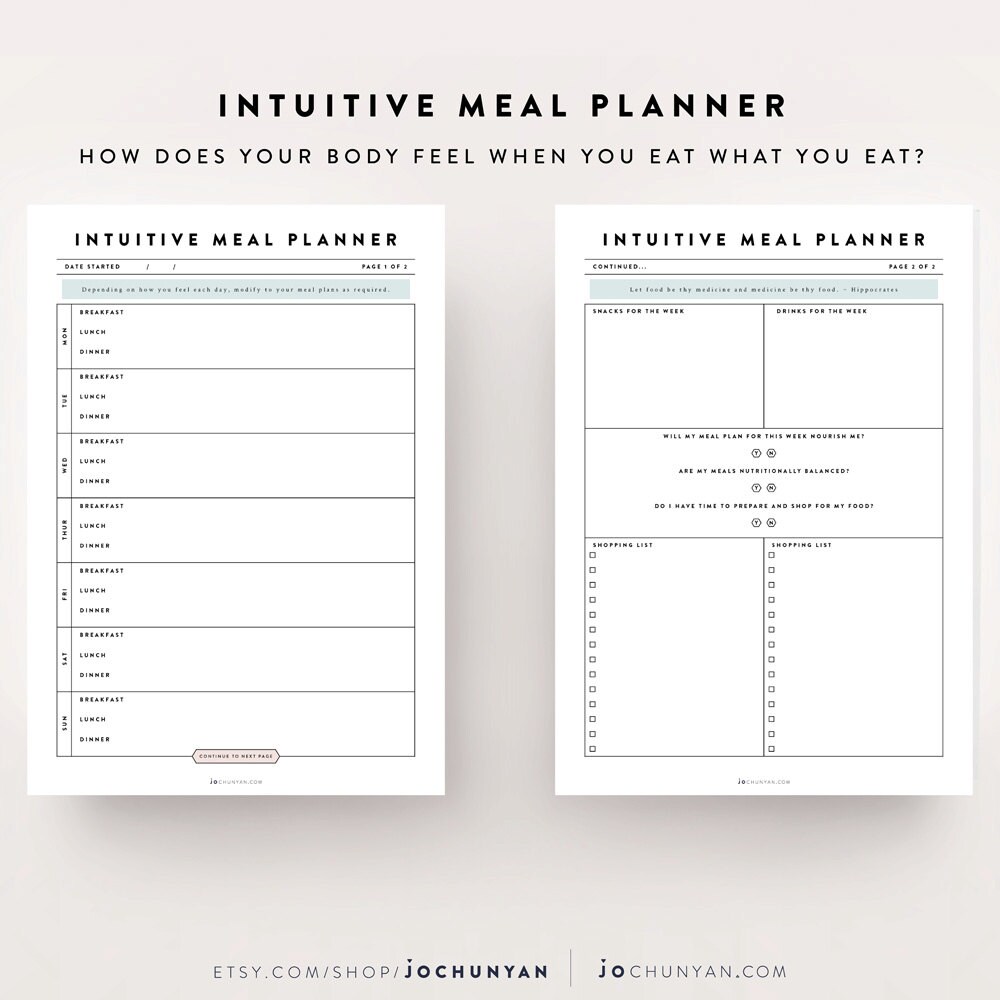 Intuitive Eating Kit / Food Journal, Food Diary, Meal Planner, Wellness ...