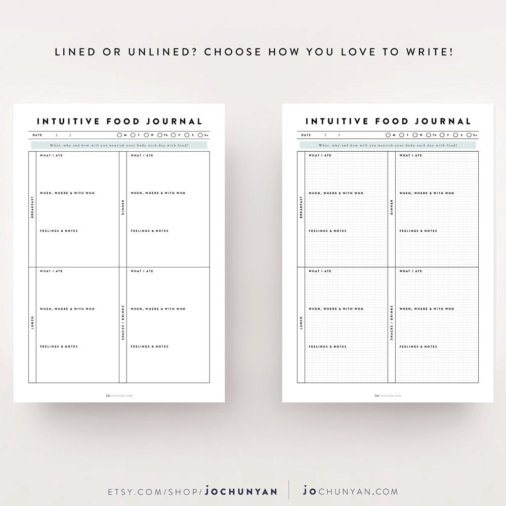 Intuitive Eating Kit / Food Journal, Food Diary, Meal Planner, Wellness ...
