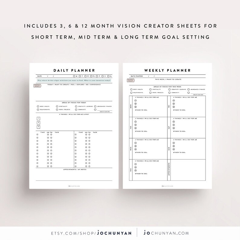 Daily Planner Sheet Set, Weekly Planner Set, Daily Journal Kit, Journal ...