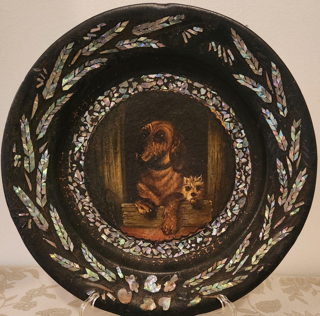 19th Century, Dog Painting ~ Paper Mache Plate, Featuring Landseer's ...