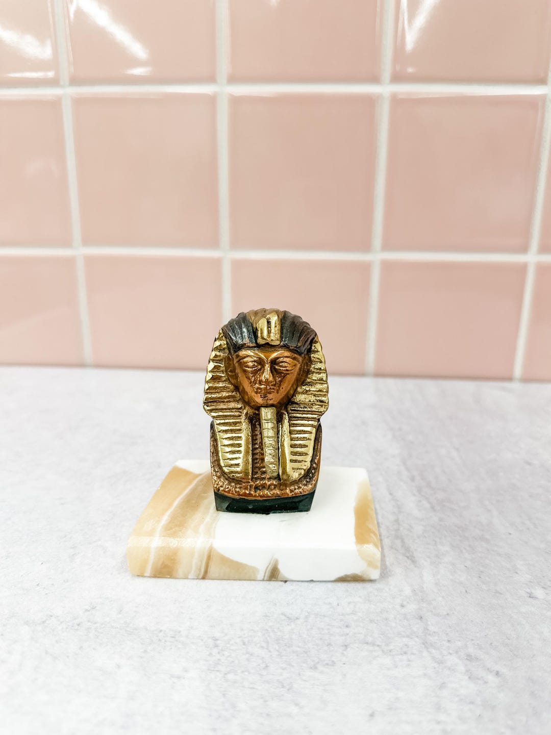 Miniature King Tut Bust on Marble Base/ Vintage Egyptian Souvenir ...