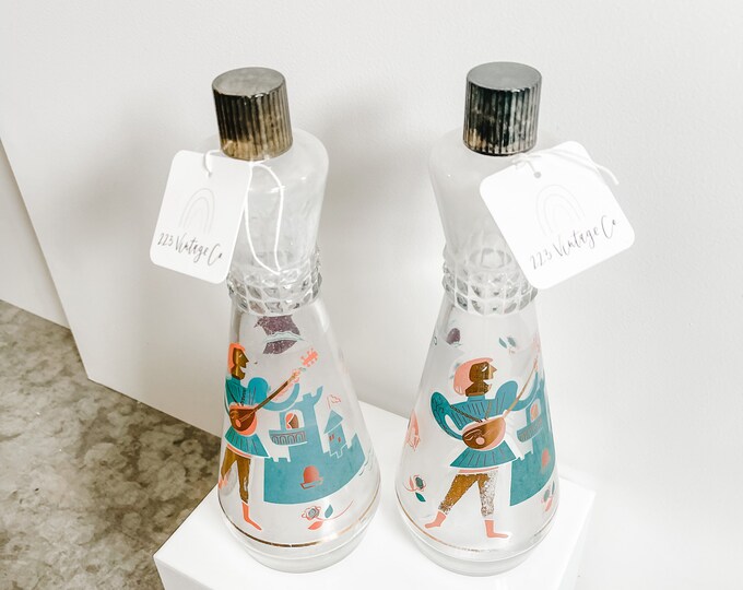 Mid Century Modern Decanter Bottles Troubadour Castle Schenley Liquor ...