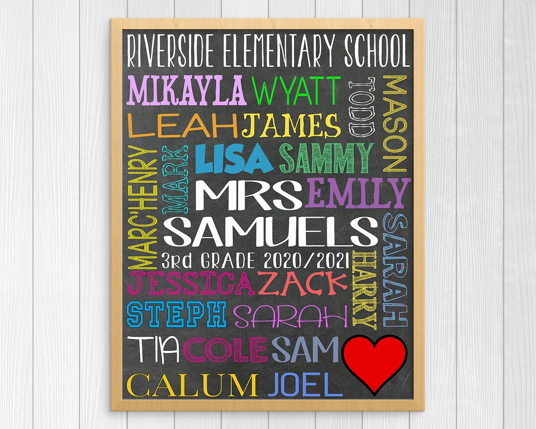 Printable Teacher Gift, Chalkboard Teacher Sign, Student Names ...