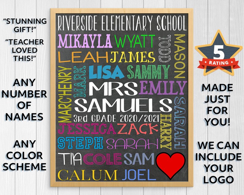 Printable Teacher Gift Chalkboard Teacher Sign Student Names - Etsy