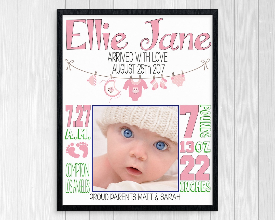 BABY GIRL BIRTH Stats Poster ~ Printable Personalized Photo Subway Art ...