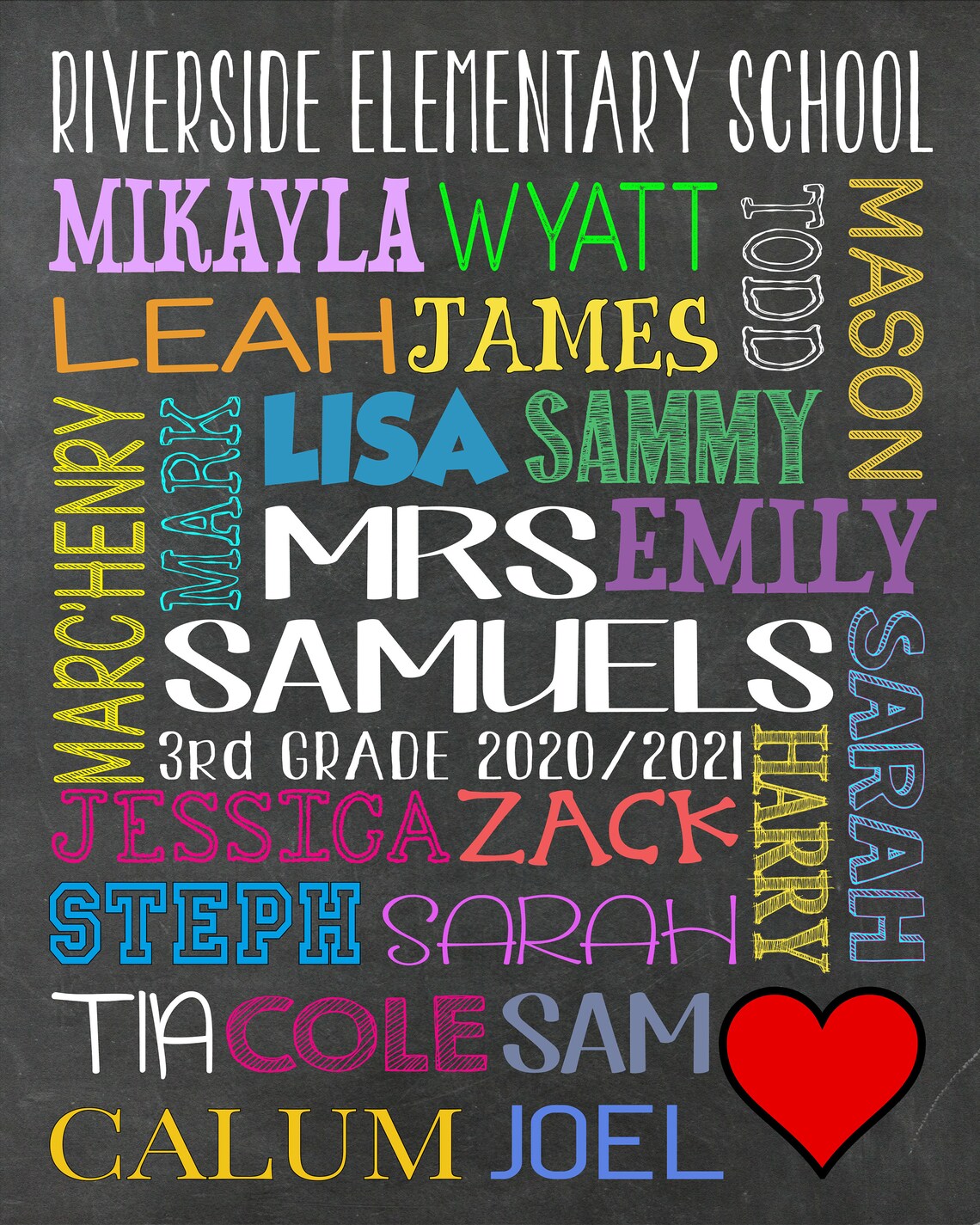 Printable Teacher Gift Chalkboard Teacher Sign Student Names - Etsy