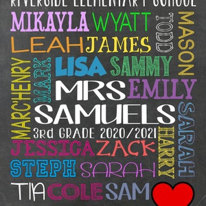 Printable Teacher Gift, Chalkboard Teacher Sign, Student Names ...