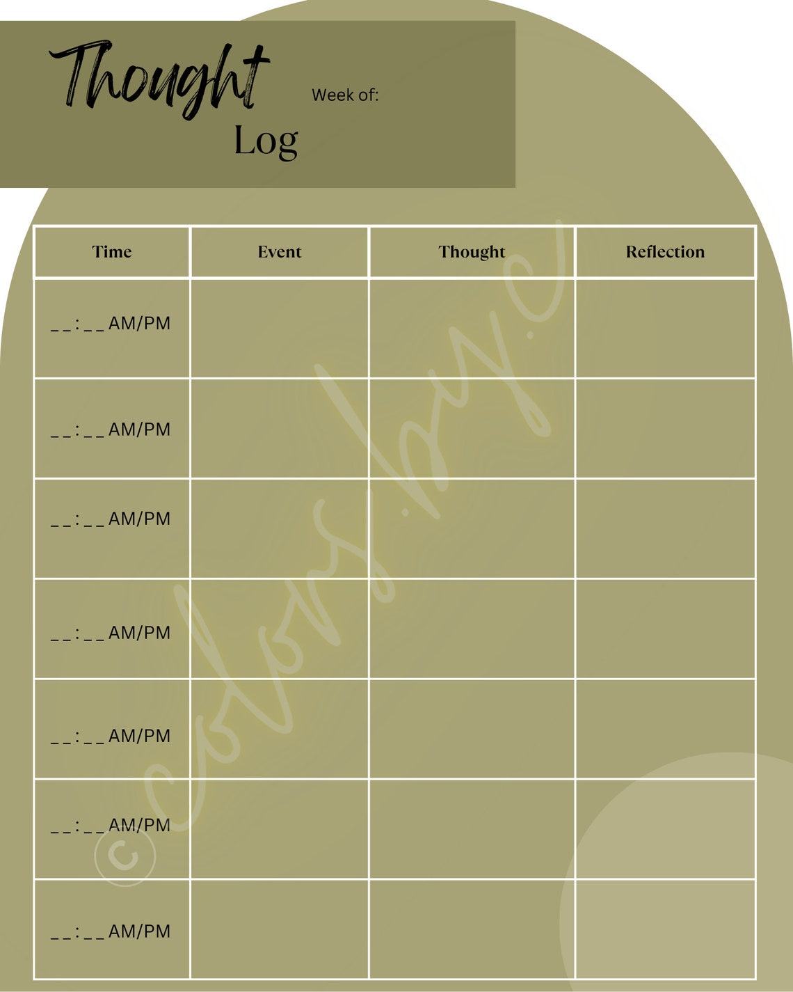 Thought Record Digital File Mental Health Matters Self - Etsy