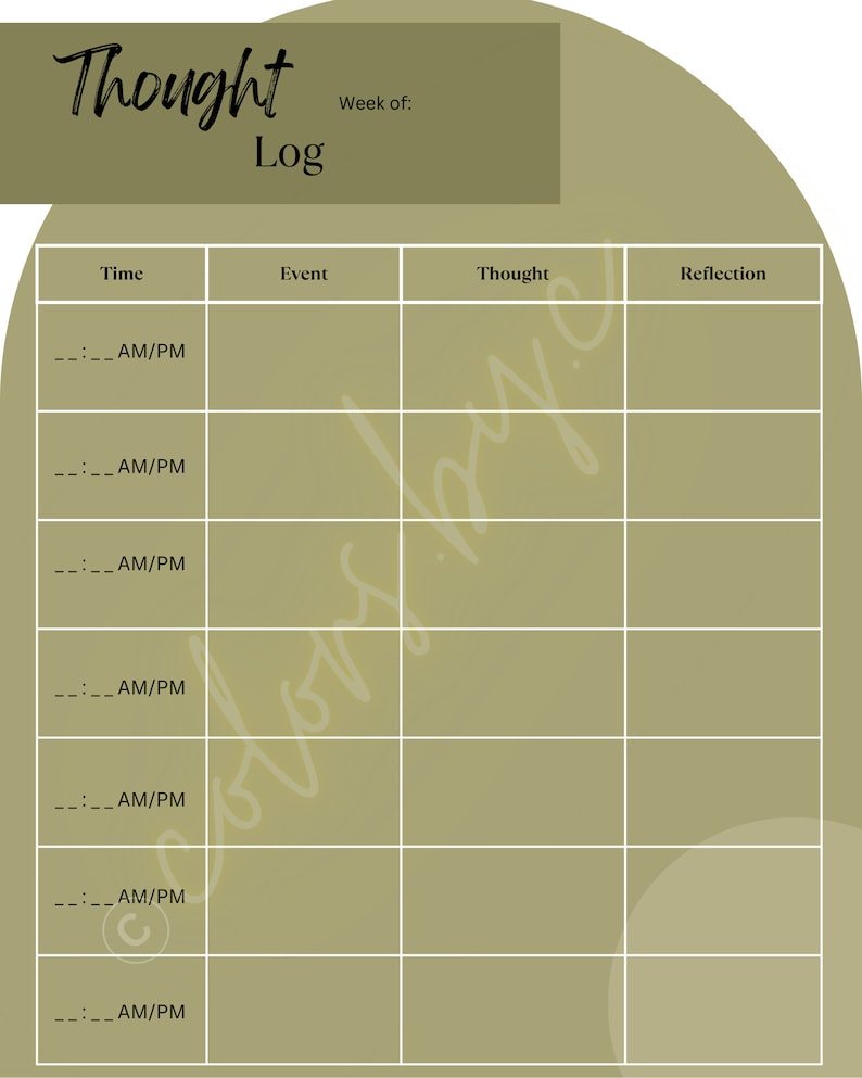 Thought Record Digital File Mental Health Matters Self - Etsy