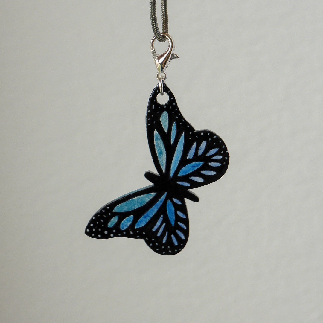 Blue Gradient Butterfly Shrink Plastic Charm With Lobster Clasp, Blue ...