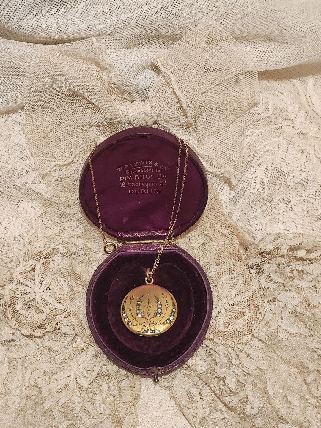 Antique Gold Filled W&H Locket With Paste Stones on Chain - Etsy