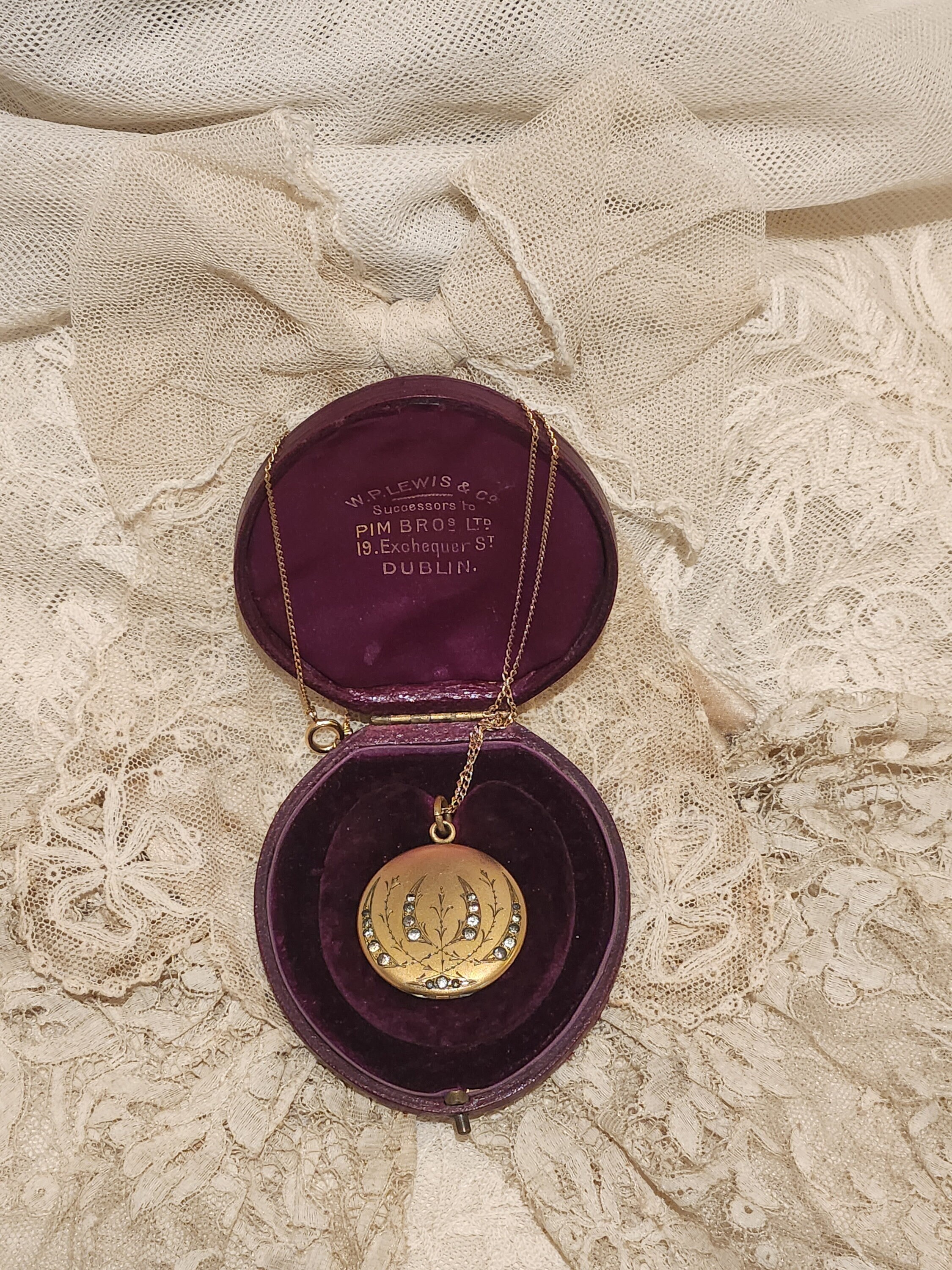 Antique Gold Filled W&H Locket With Paste Stones on Chain - Etsy