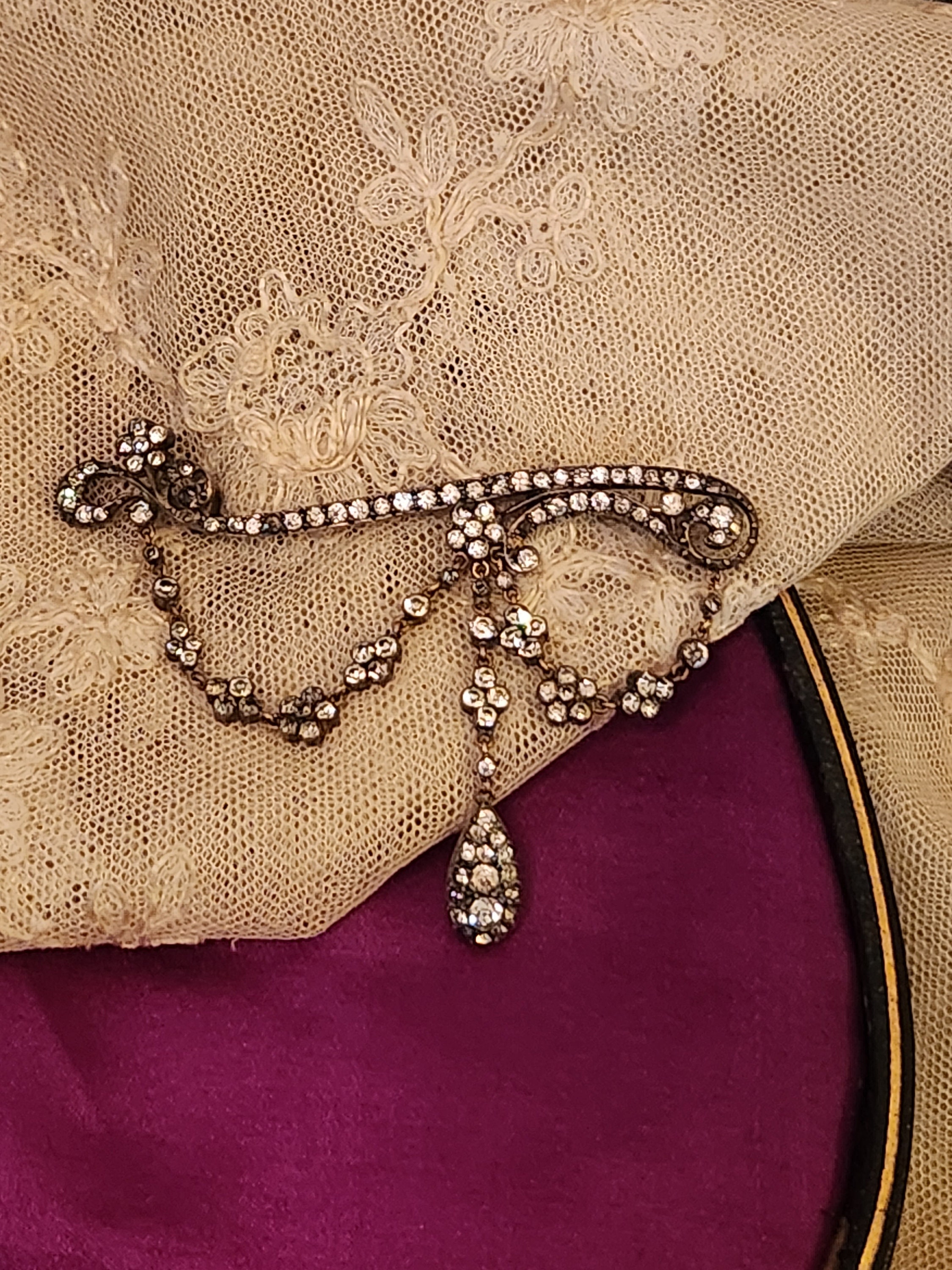 Antique Edwardian Clear Paste Stones Bow Brooch With Swags and Center ...