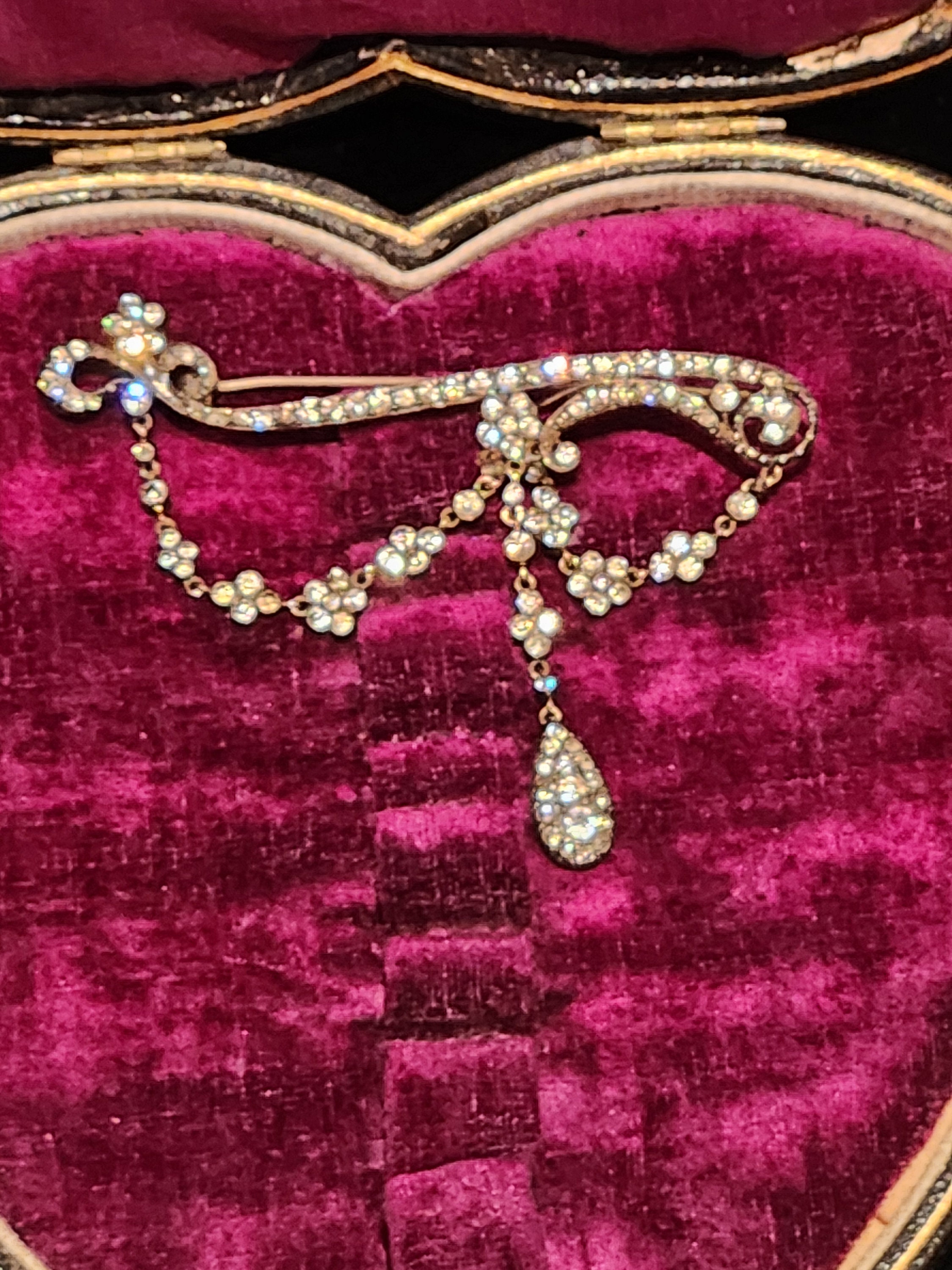 Antique Edwardian Clear Paste Stones Bow Brooch With Swags and Center ...