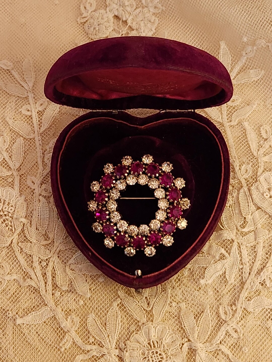 Glamorous Red and Clear Paste Stones Circle Brooch - Etsy