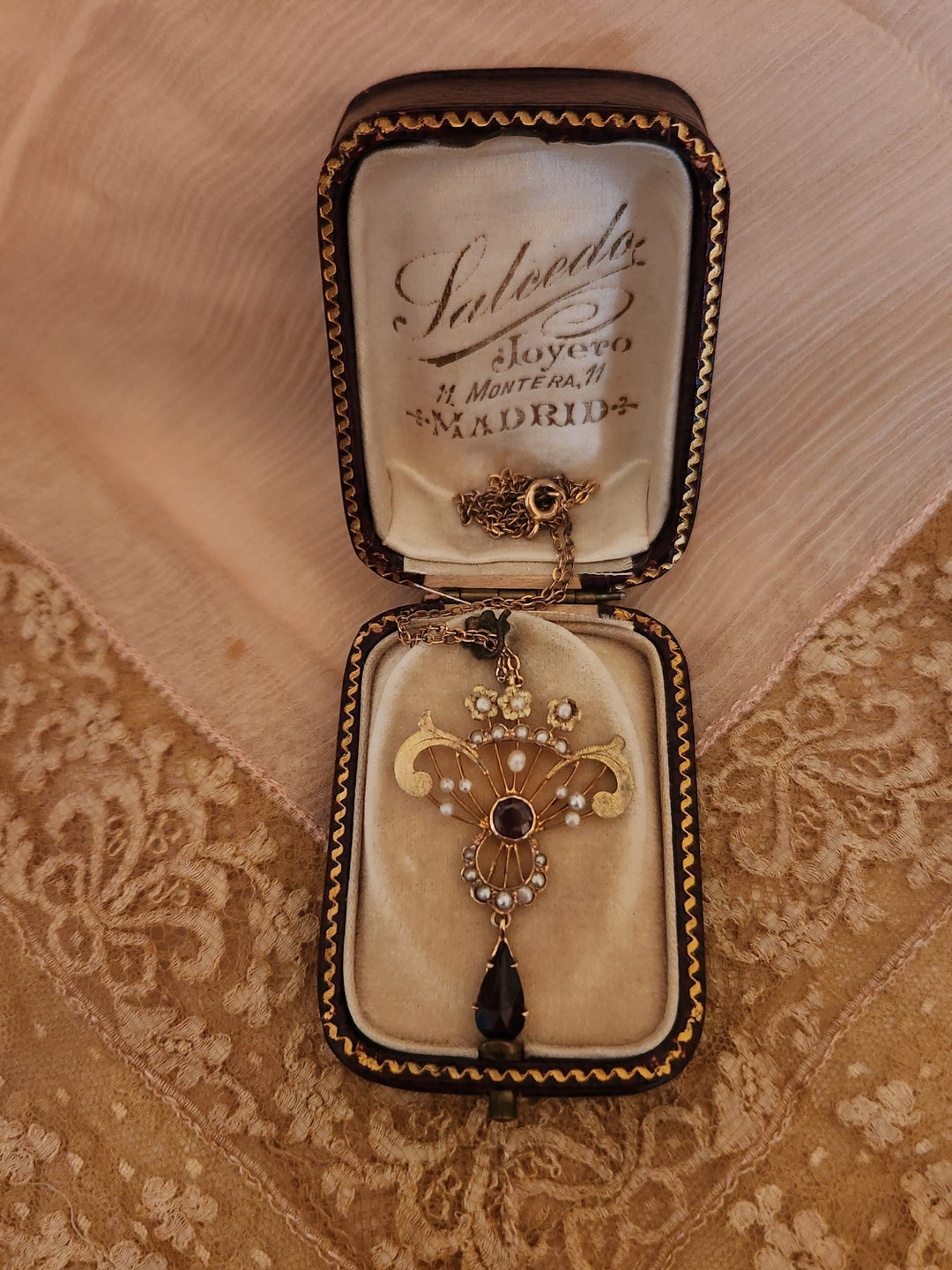 Antique Edwardian 10 K Gold Lavalier With Real Pearls and Amethyst ...