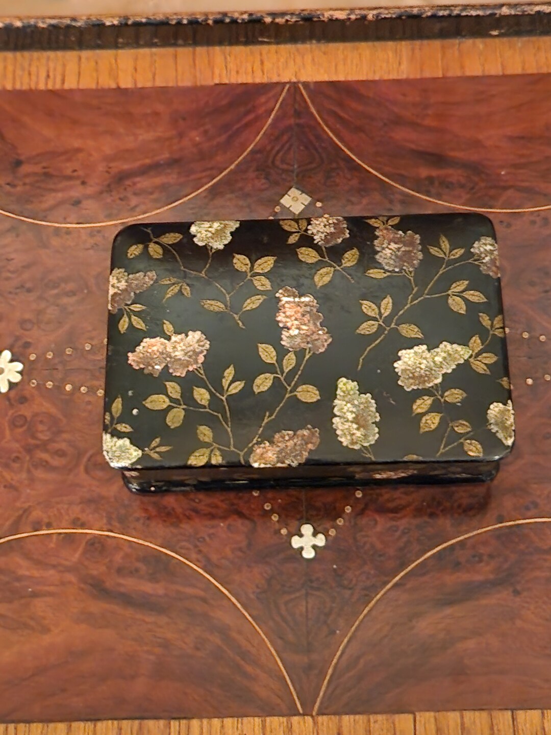 Antique Lacquered Decoupage Floral Trinket Box - Etsy