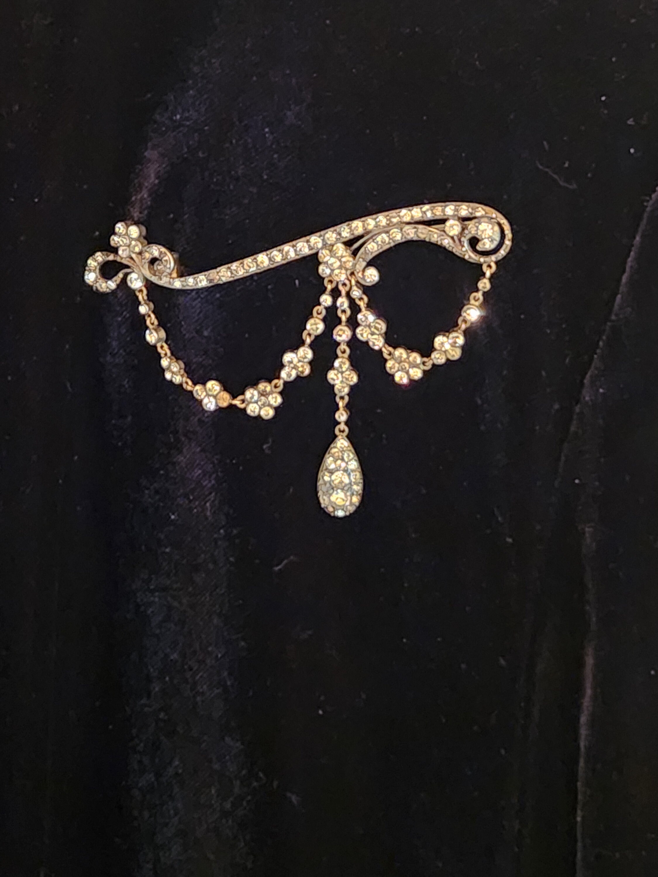 Antique Edwardian Clear Paste Stones Bow Brooch With Swags and Center ...