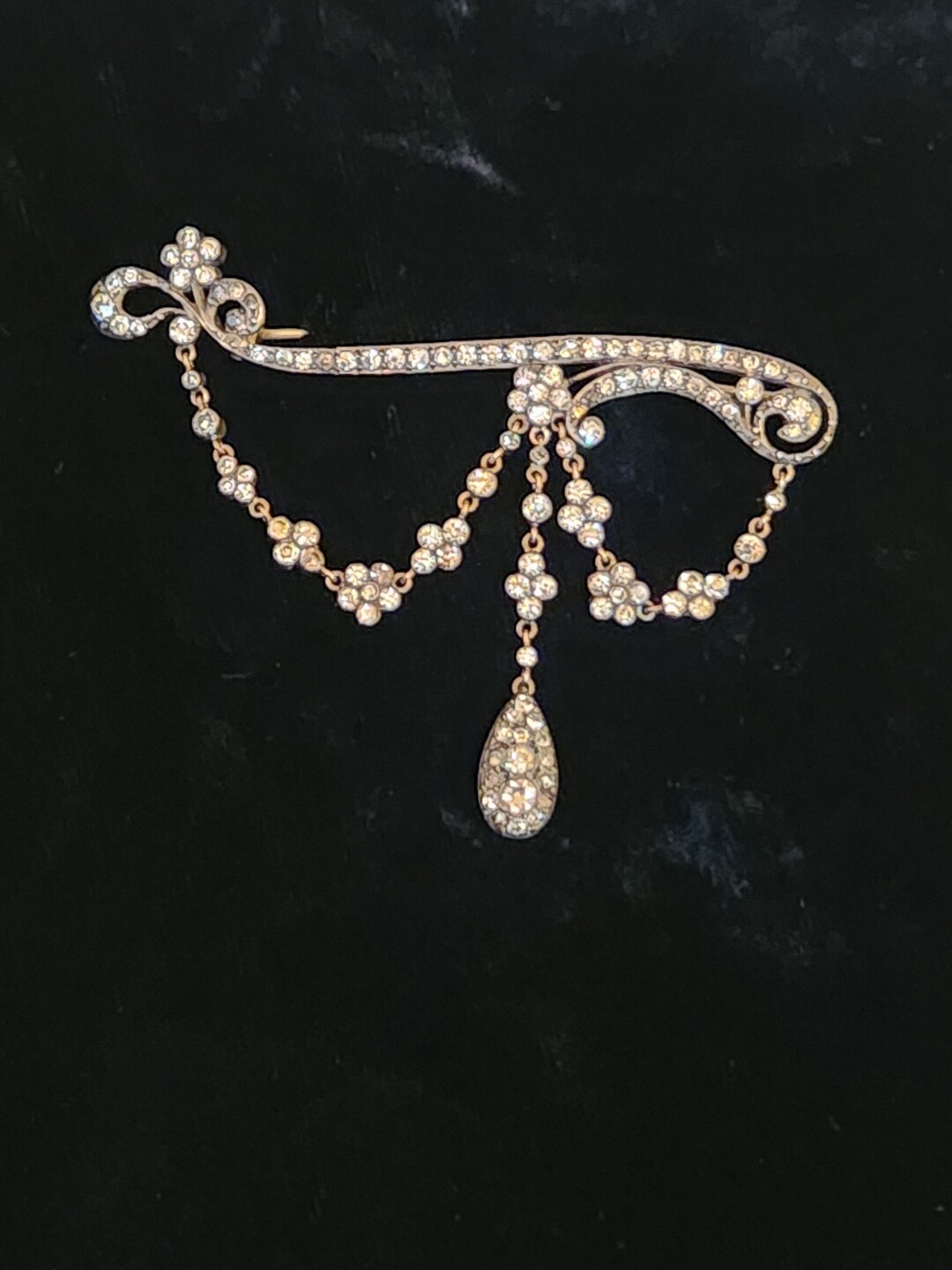 Antique Edwardian Clear Paste Stones Bow Brooch With Swags and Center ...