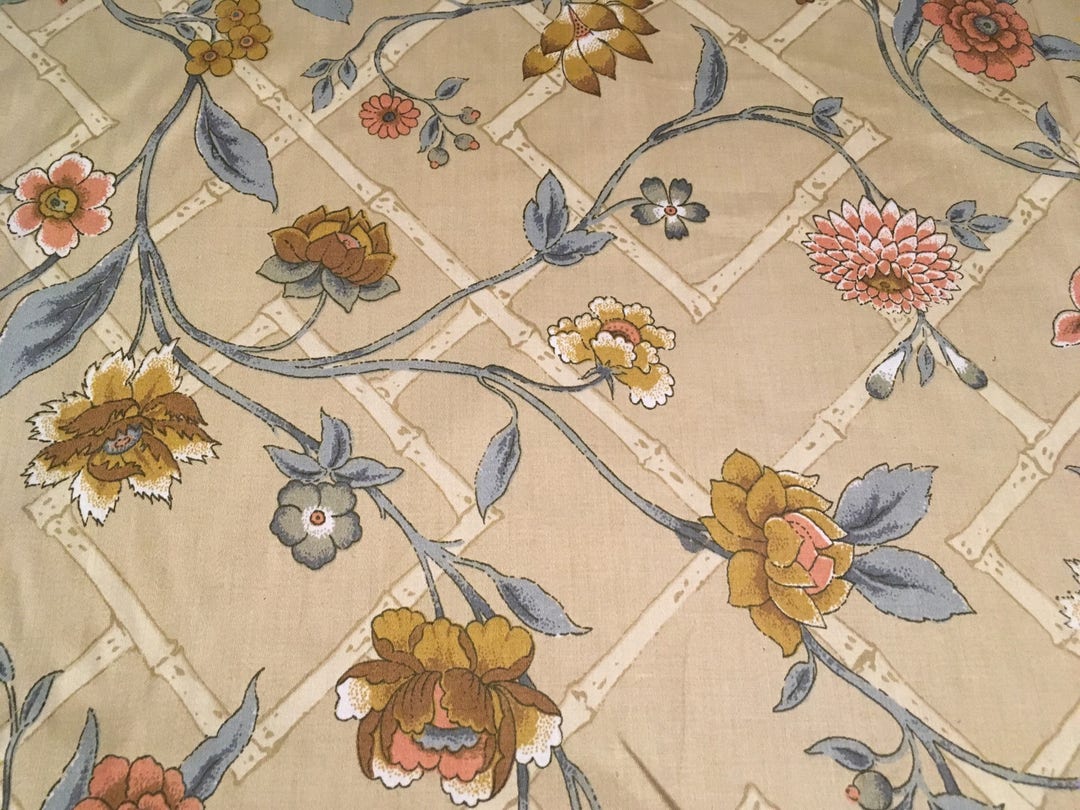 Vintage 1978 Bloomcraft Luther Travis ling Floral on Bamboo Trellis on ...