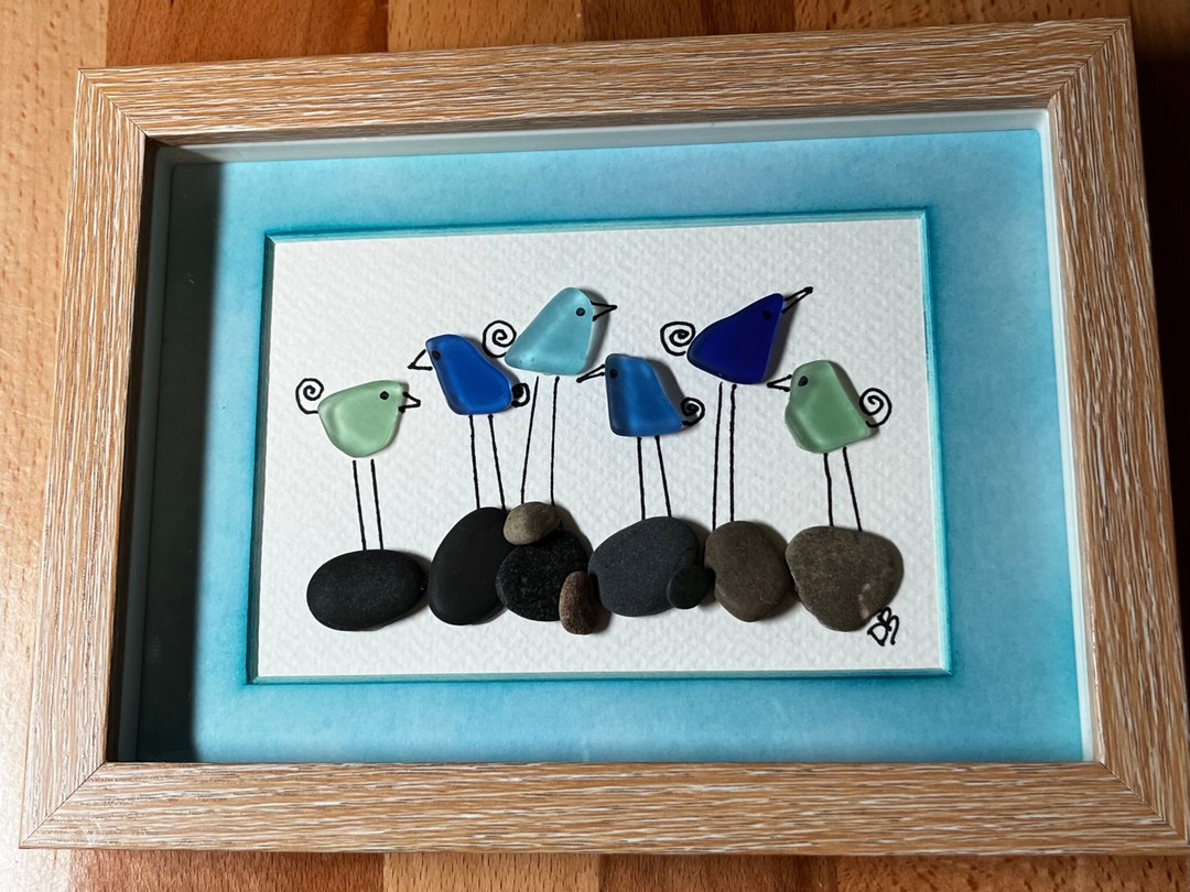 Sea Glass Birds Shadow Box Frame, Sea Glass, Shadow Box, Sea Glass Art ...