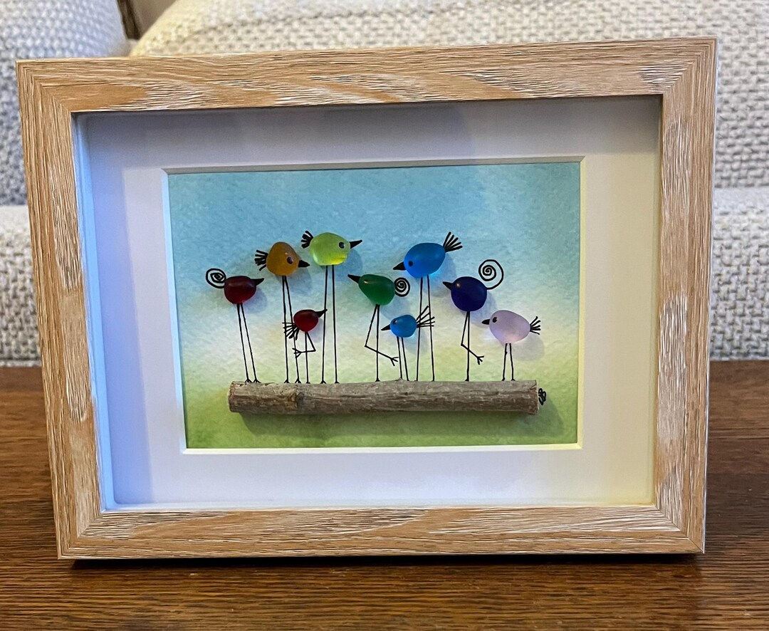Sea Glass Bird Art, Coastal Shadowbox Frame - Etsy