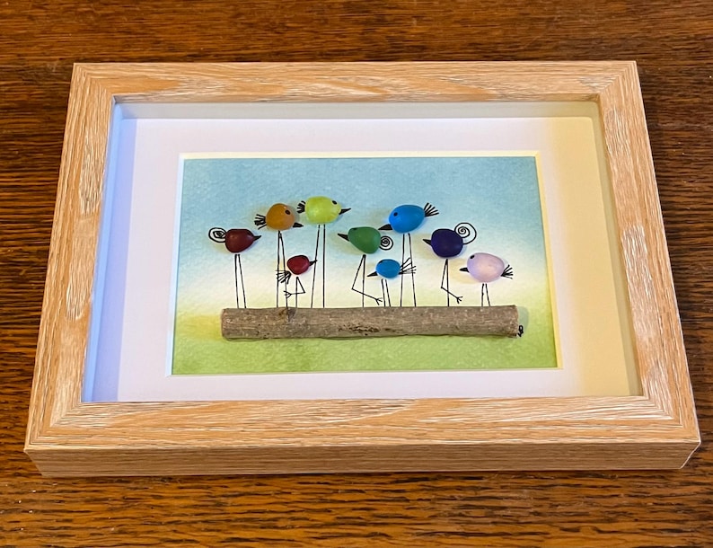 Sea Glass Bird Art, Coastal Shadowbox Frame - Etsy