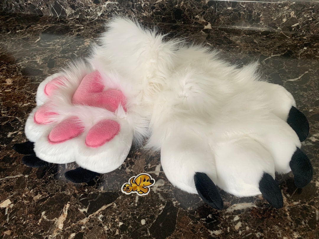 Premade Fursuit Hand Paws: White Fur, Pink Pawpads, Black Claws - Etsy