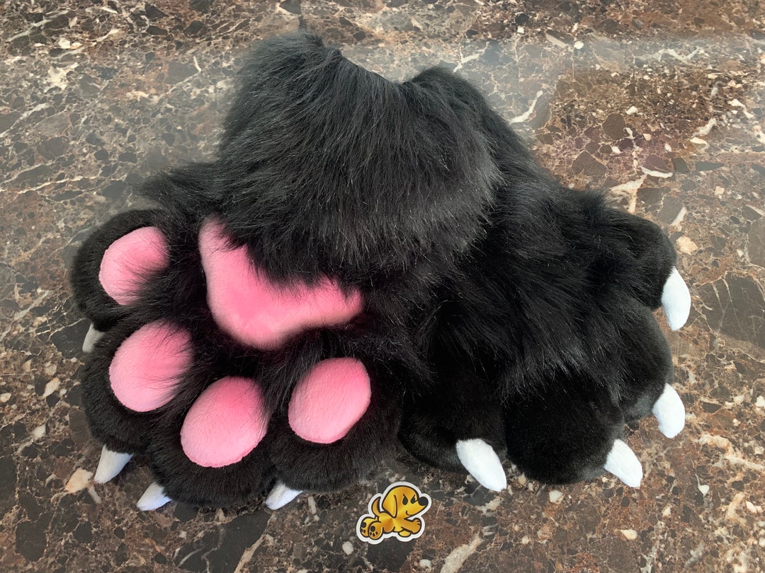 Premade Black Faux Fur Fursuit Paws: Pink Pawpads, White Claws - Etsy