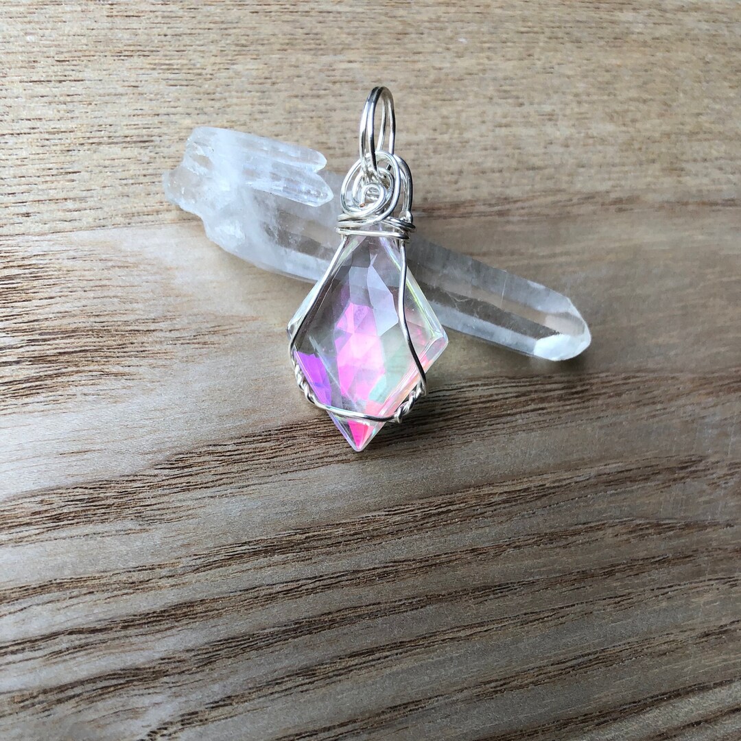 Faceted Aura Quartz Pendant: Silver Wire Wrapped. Intuition ...