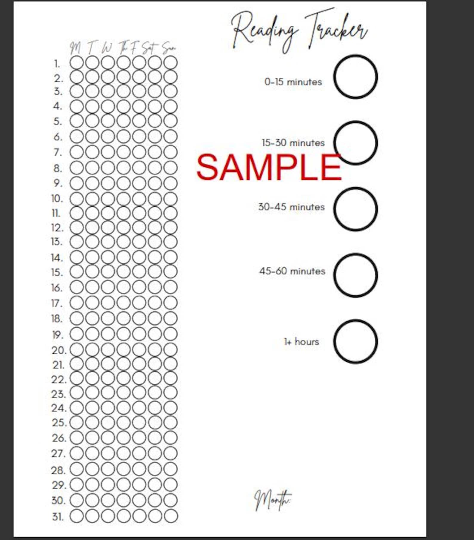 Weekly Month Reading Printable- Pages, Minutes & Chapters- Homeschool ...