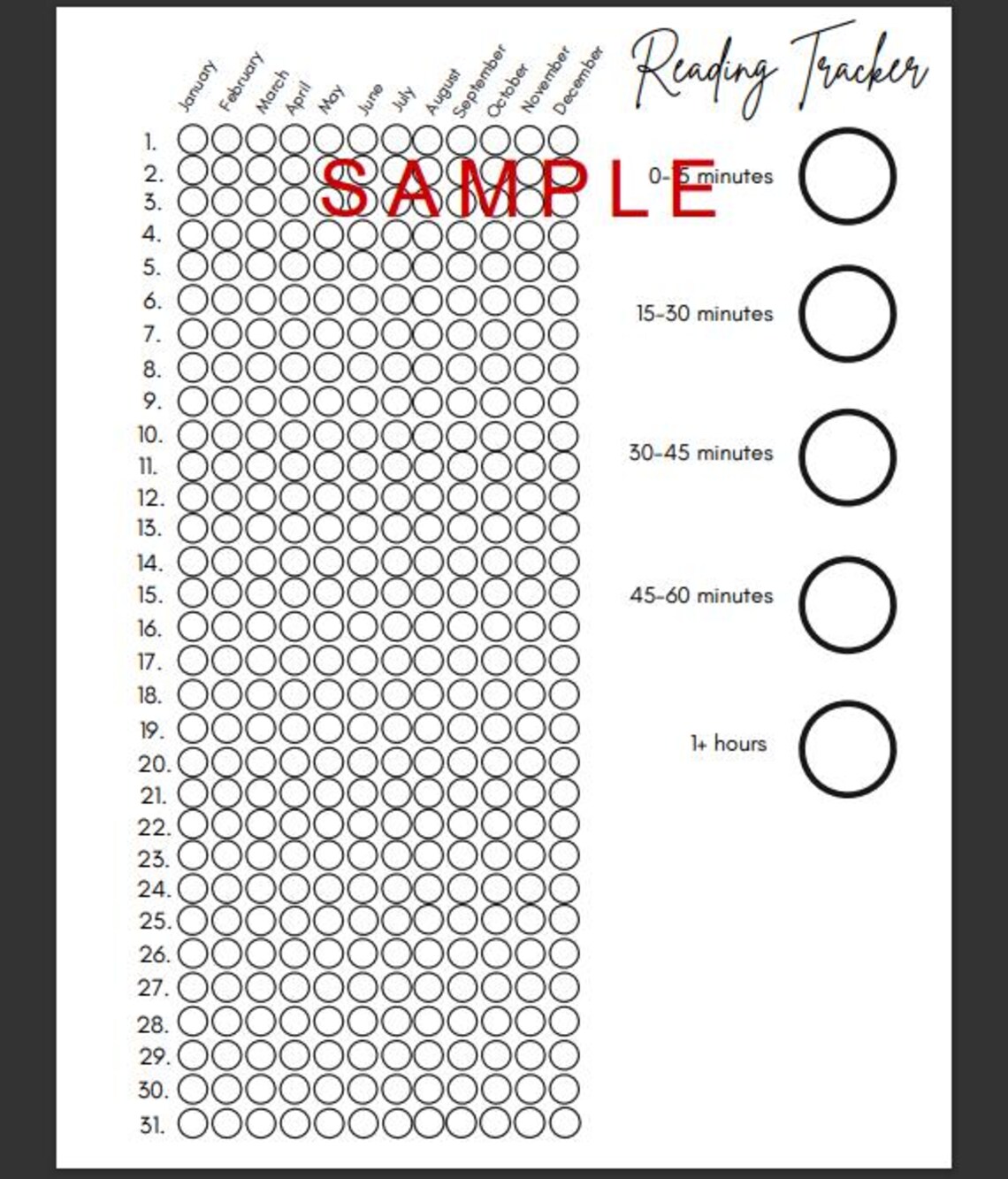 Yearly Monthly Reading Tracker Printable- Pages, Minutes & Chapters ...