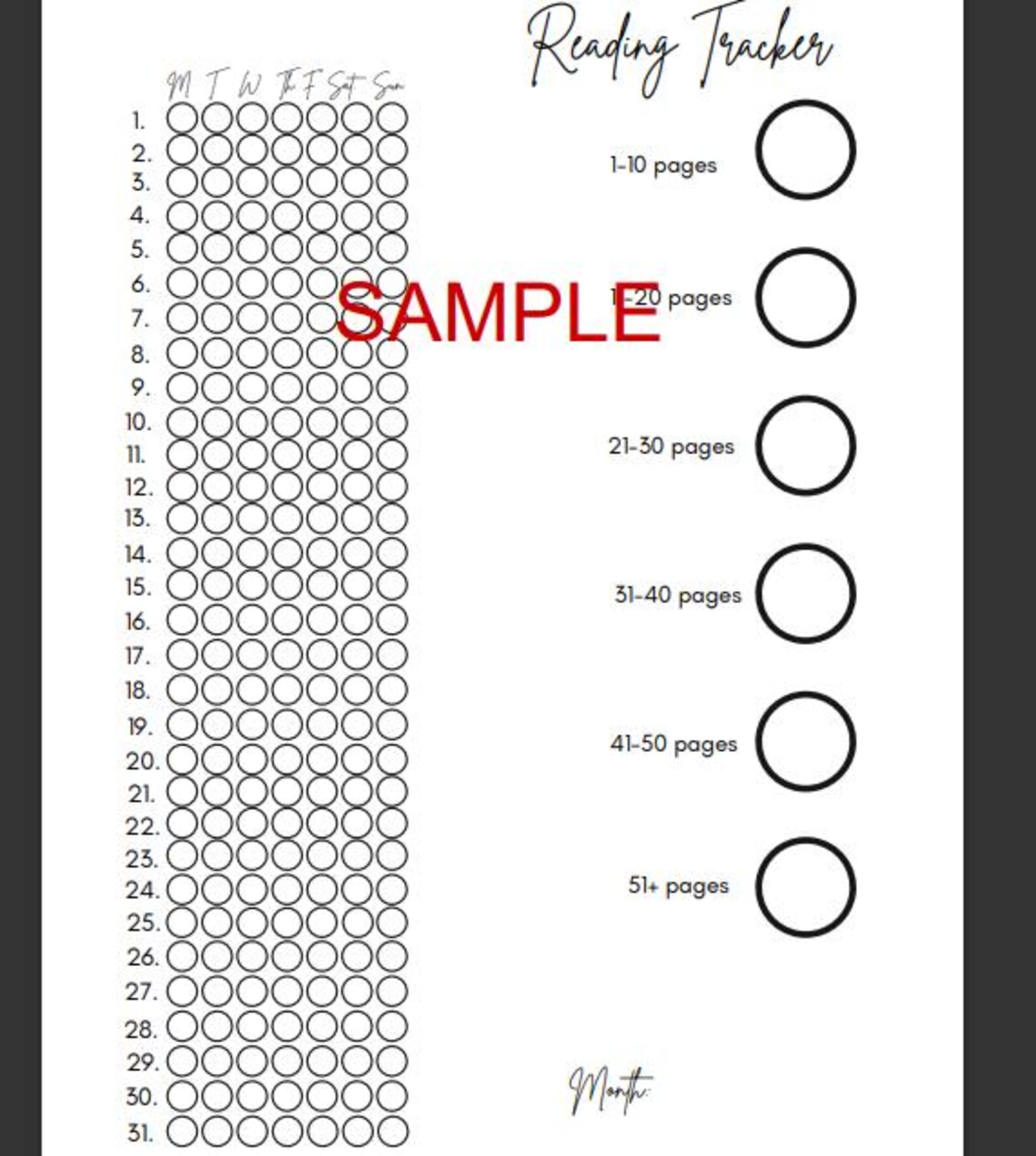 Weekly Month Reading Printable- Pages, Minutes & Chapters- Homeschool ...