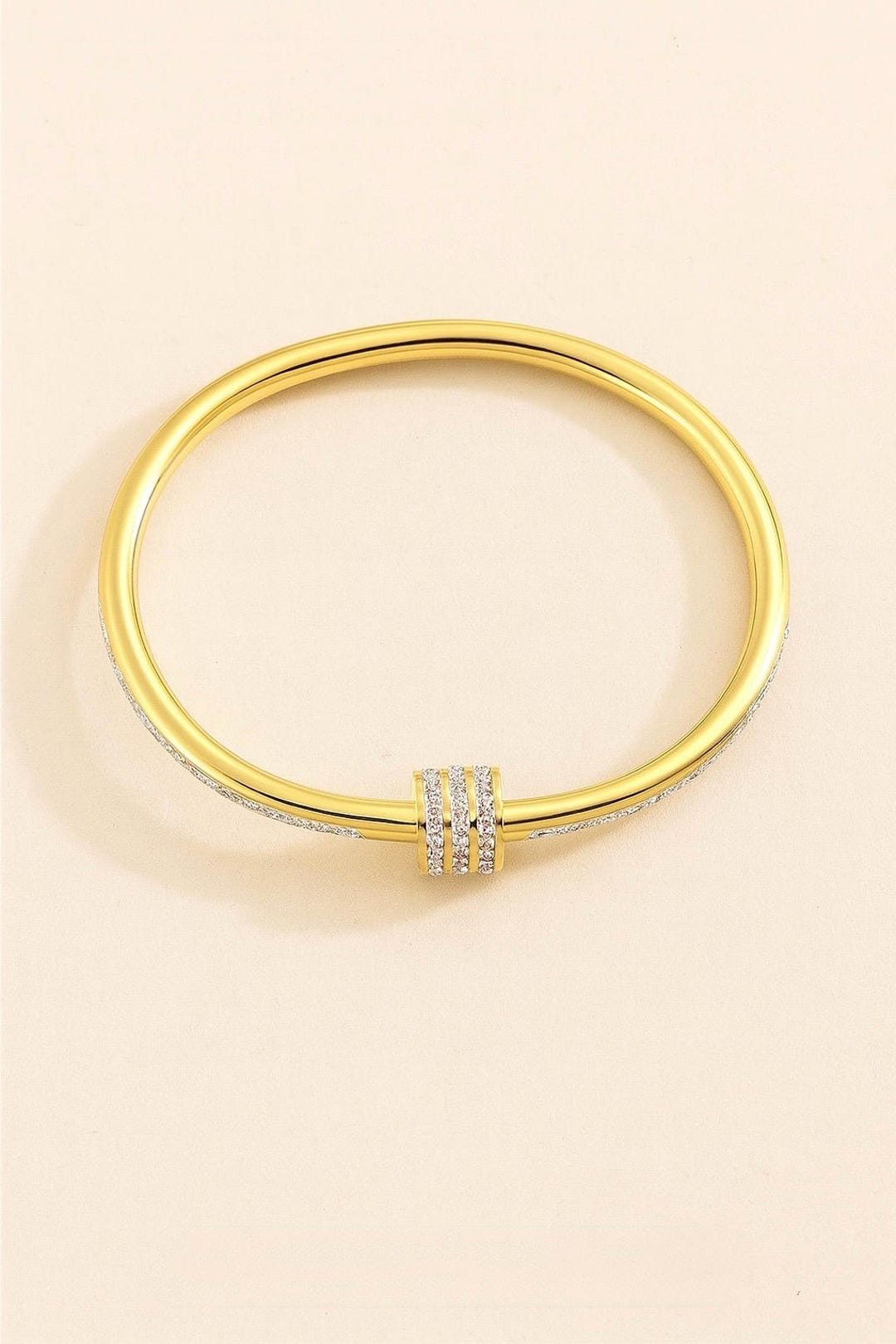 Radiant Crystal Band Bracelet – Gold Sparkle Bangle, Dainty Minimalist ...