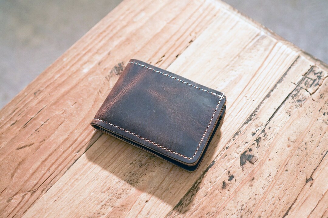 Leather Bifold Minimalist Wallet - Coffee Brown - Etsy