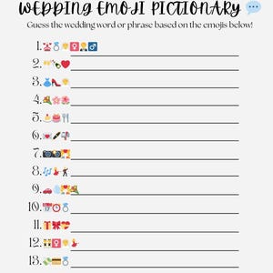 Wedding Emoji Pictionary Game | Printable Bridal Shower or Reception ...