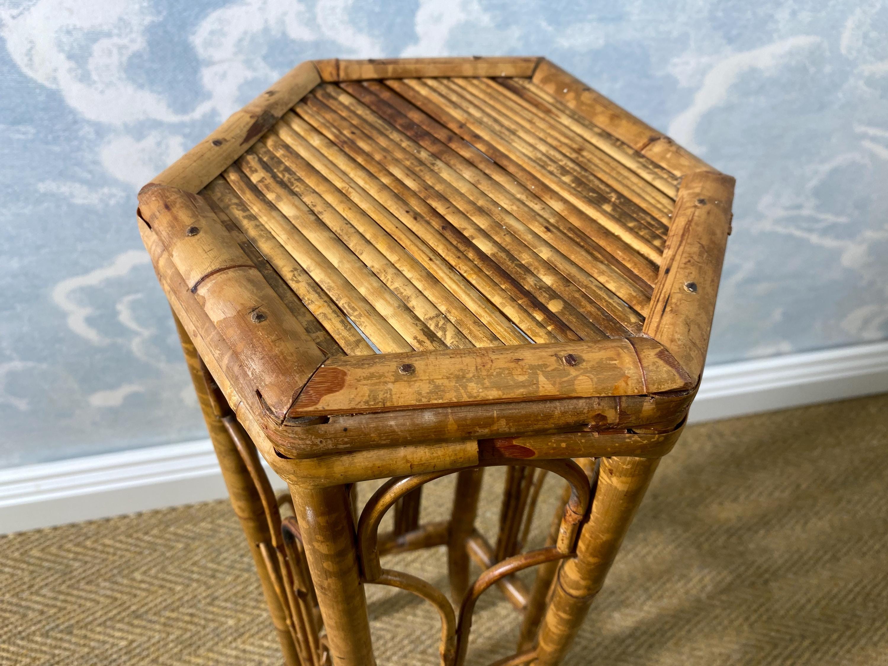 Hexagonal Mid-century Modern Bamboo Plant Stand - Etsy