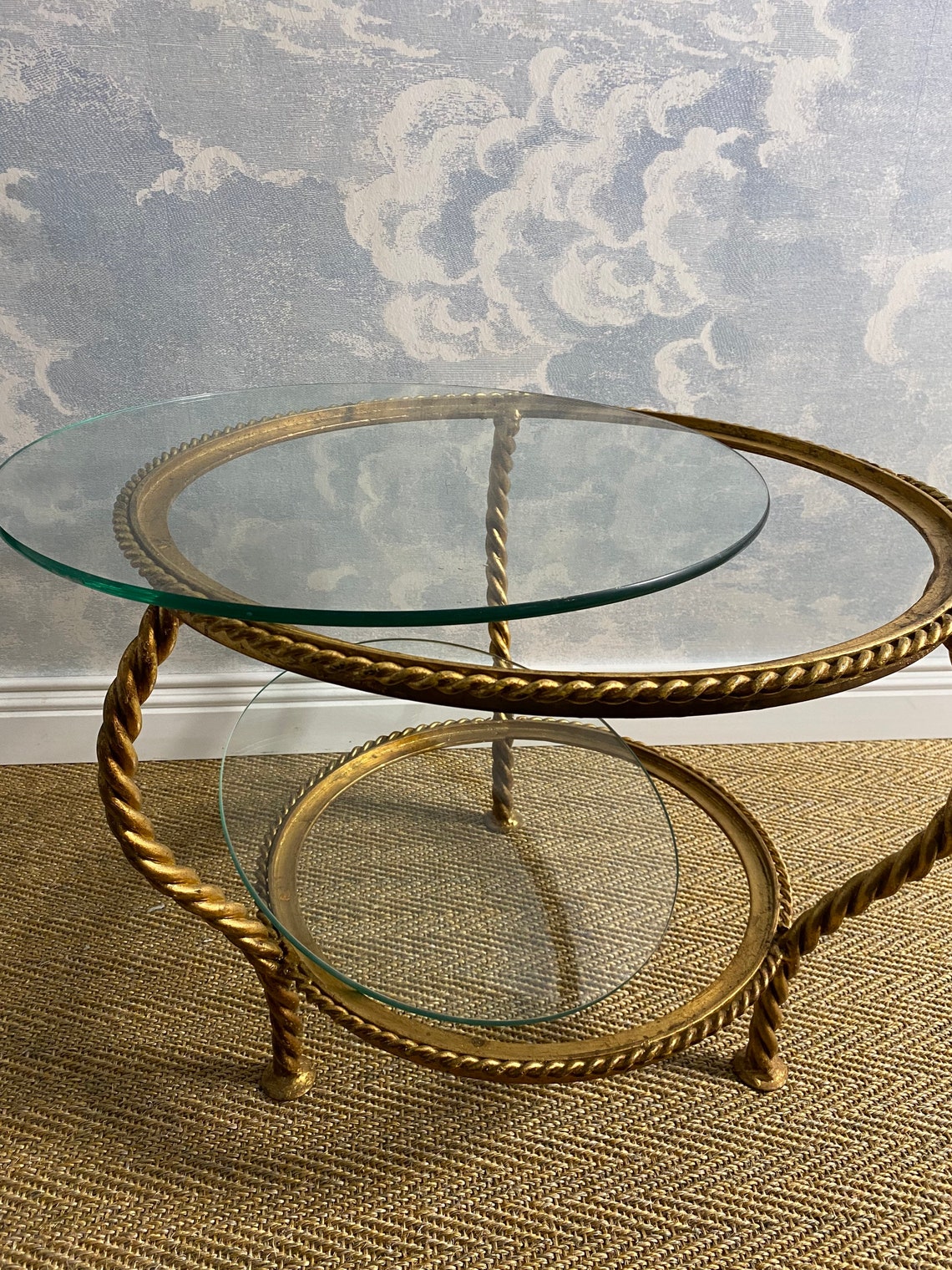 Li Puma Hollywood Regency Roped Gilt Metal Round Side Table Italy 1960 ...
