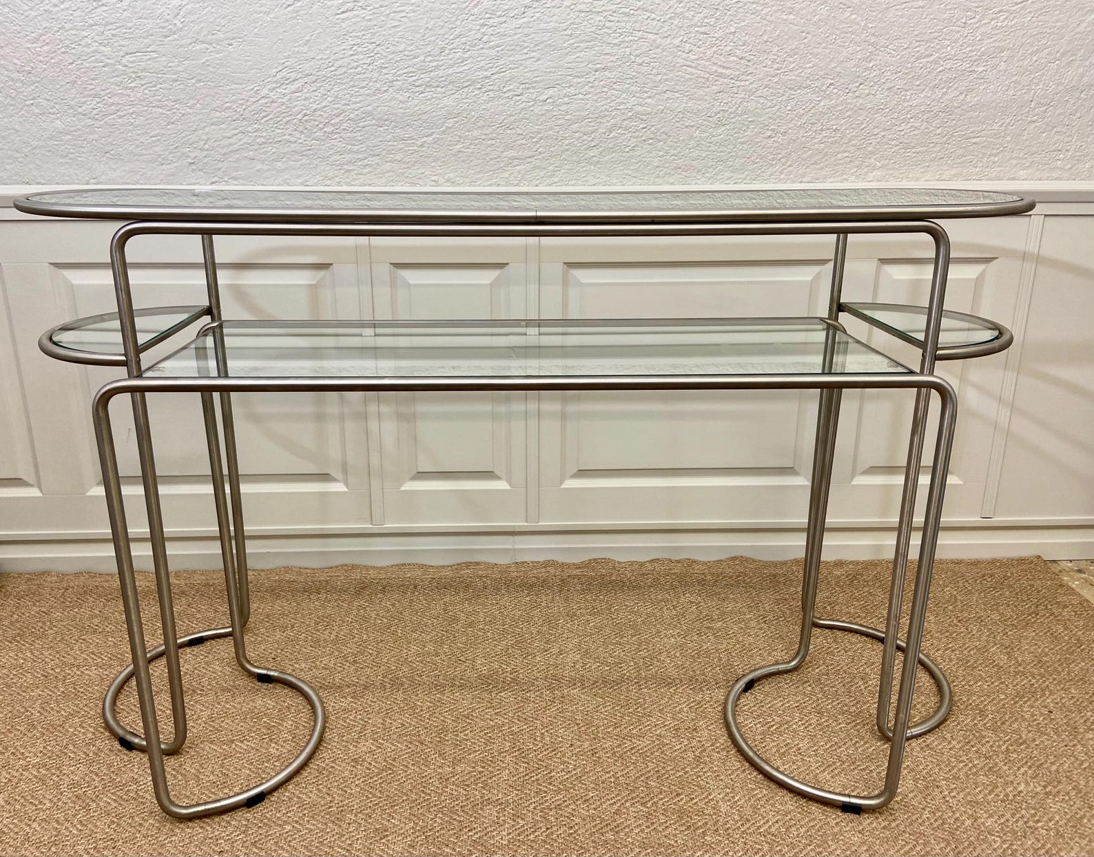 Bauhaus Style Console Table Set With Glass Shelves on Tubular Metal ...