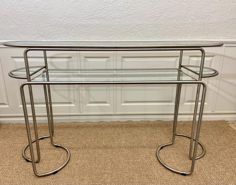 Bauhaus Style Console Table Set With Glass Shelves on Tubular Metal ...