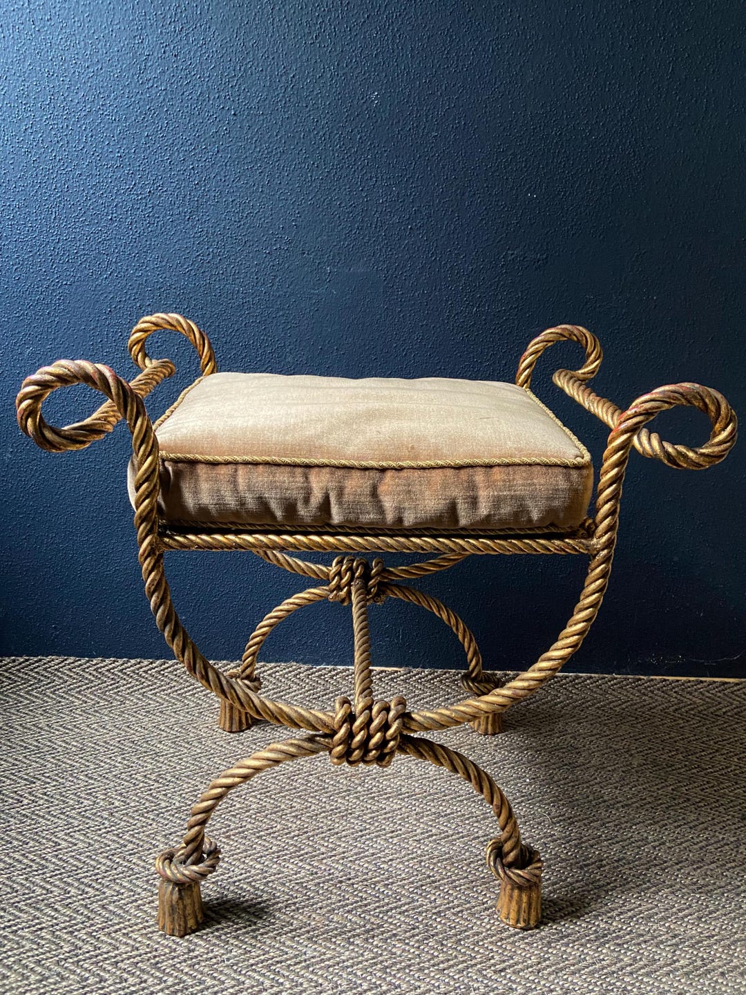 1950s Italian Rope Tassel Gilt Curule Seat / Vanity Chair/ Side Table ...