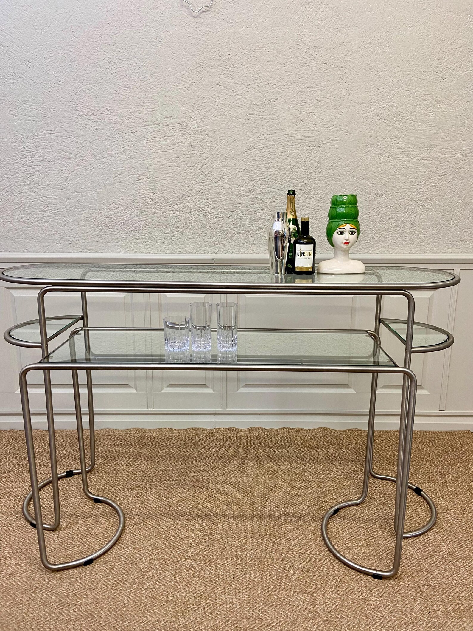 Bauhaus Style Console Table Set With Glass Shelves on Tubular Metal ...