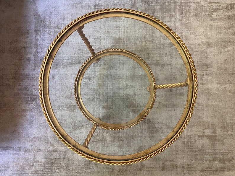 Li Puma Hollywood Regency Roped Gilt Metal Round Side Table Italy 1960 ...