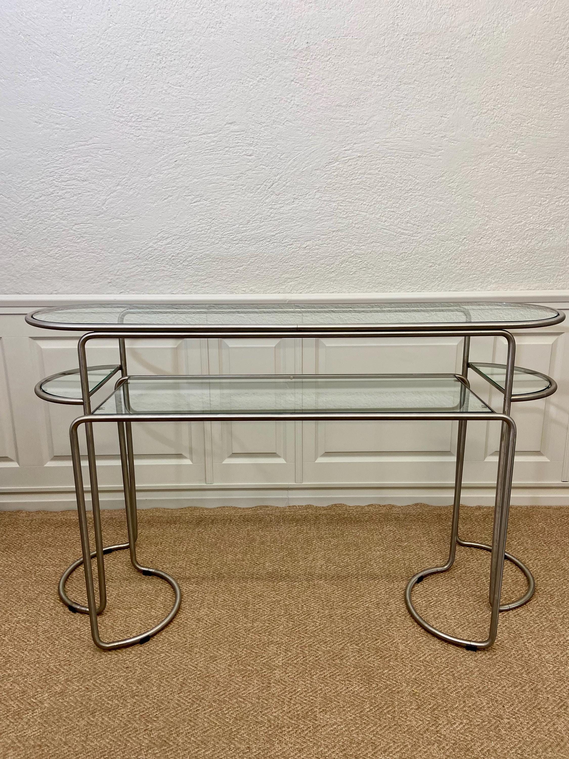 Bauhaus Style Console Table Set With Glass Shelves on Tubular Metal ...