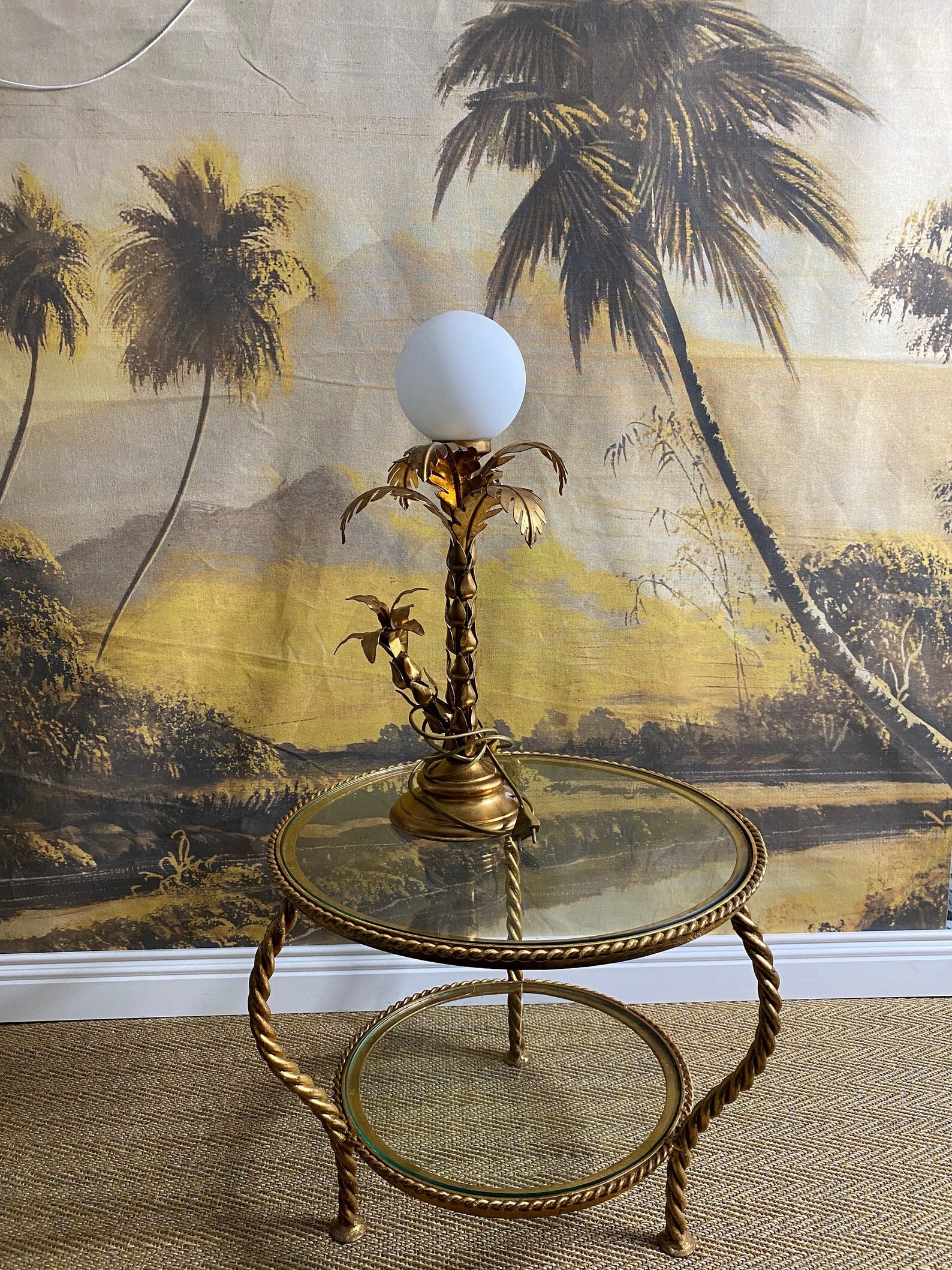 Li Puma Hollywood Regency Roped Gilt Metal Round Side Table Italy 1960 ...