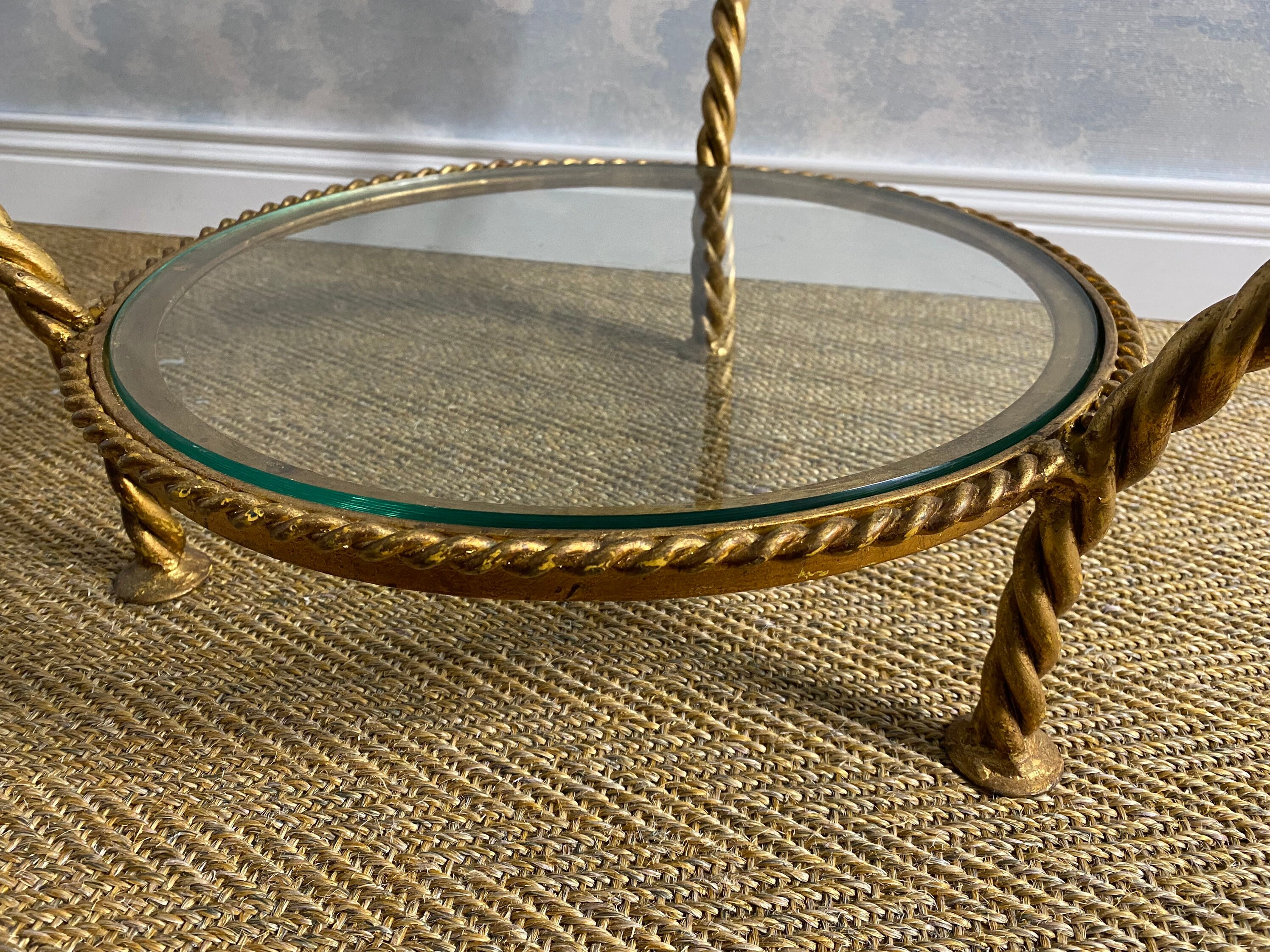 Li Puma Hollywood Regency Roped Gilt Metal Round Side Table Italy 1960 ...