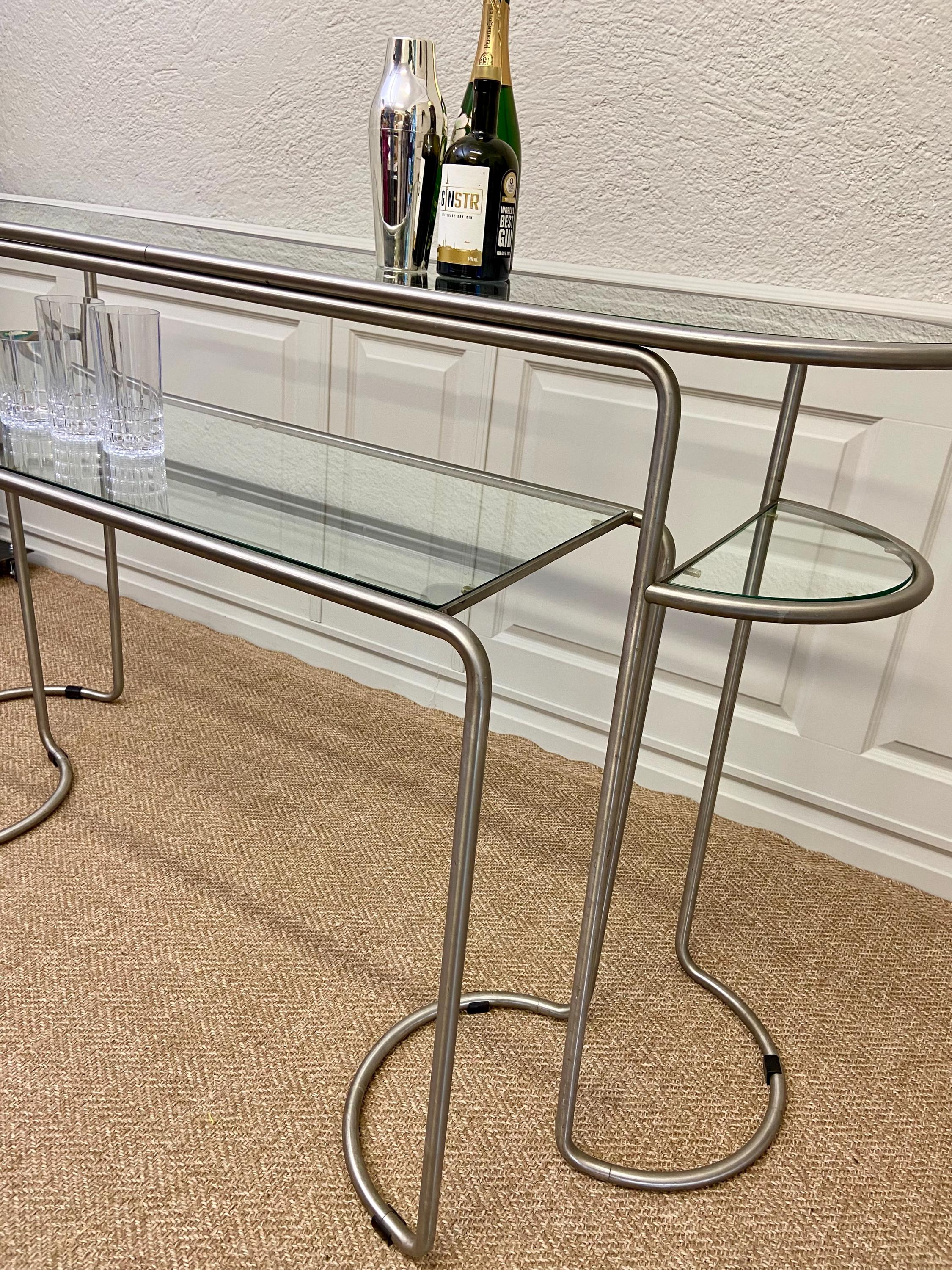 Bauhaus Style Console Table Set With Glass Shelves on Tubular Metal ...
