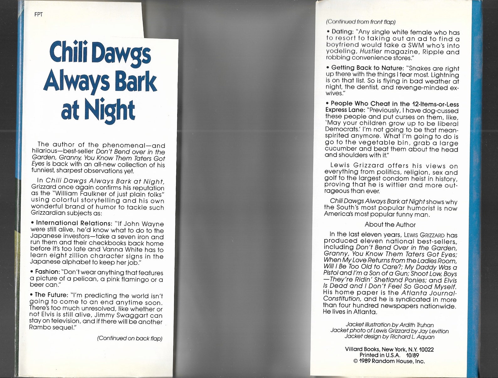 Chili Dawgs Always Bark at Night by Lewis Grizzard (1989 Hardcover With ...