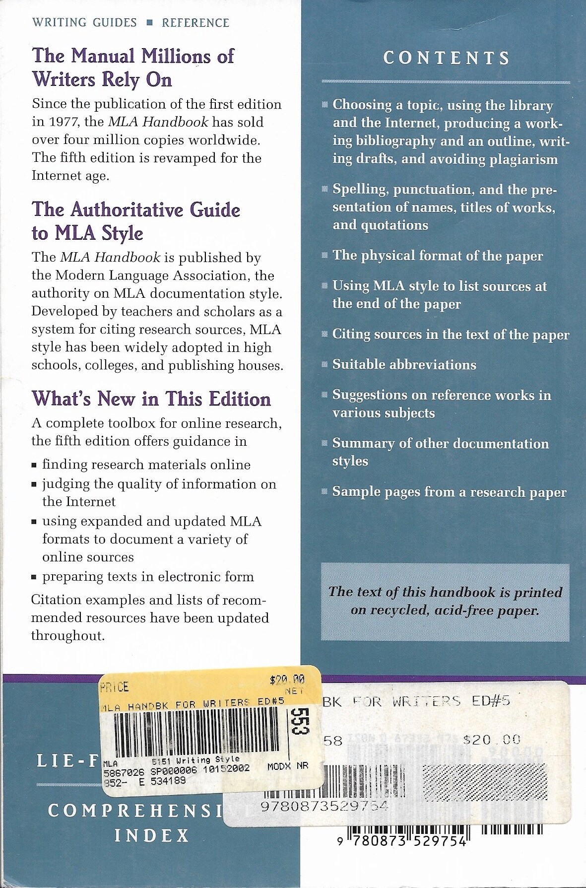 MLA Handbook for Writers of Research Papers by Joseph Gibaldi - Etsy