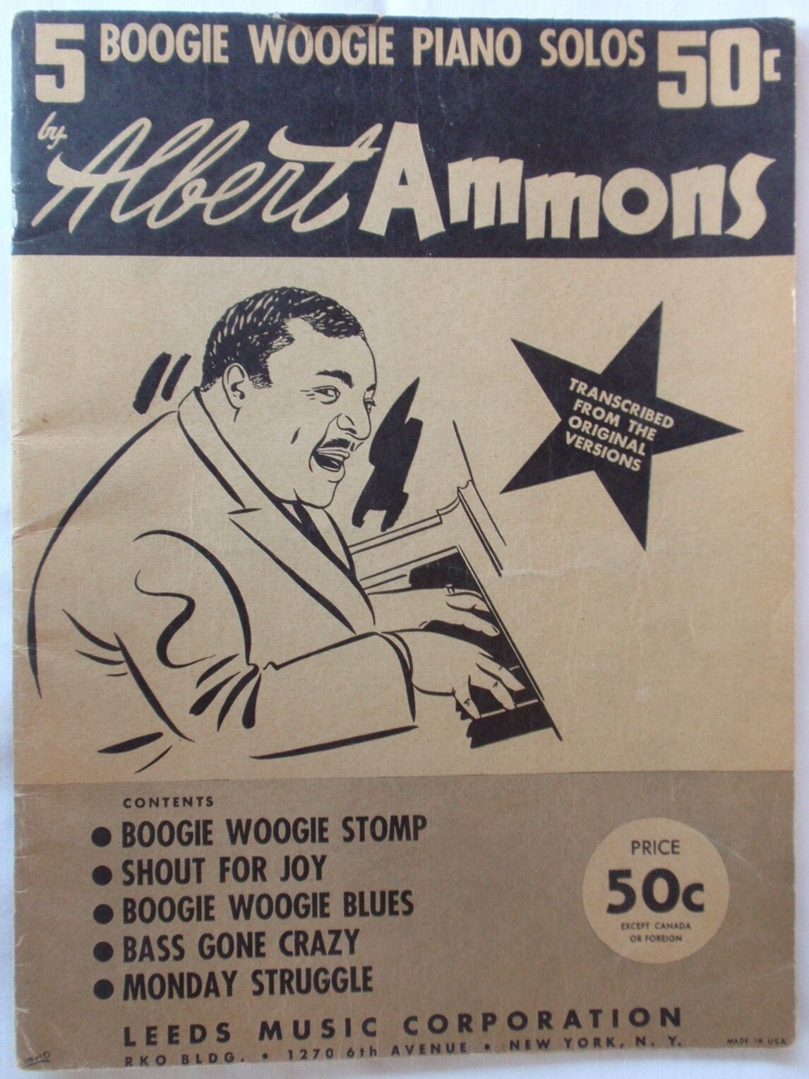 Albert Ammons 5 Boogie Woogie Piano Solos Sheet Music/song Folio 1941 ...